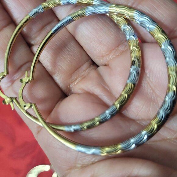 Jewelry | Gold Silver Tone Hoops Extra Large 9s | Poshmark